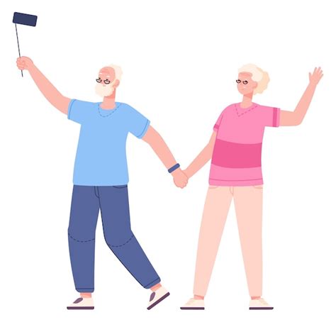Premium Vector Smiling Old Man And Woman Make Selfie Together