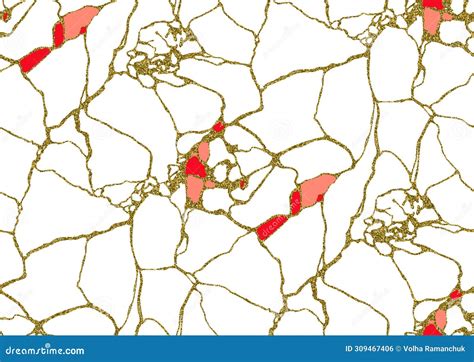 Vector Seamless Pattern Kintsugi Art Concept Golden Red White
