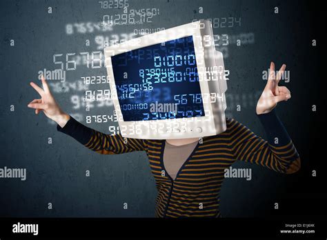 Human Cyber Monitor Pc Calculating Computer Data Concept Stock Photo Alamy