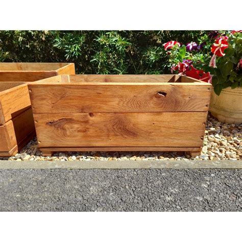 Rustic Solid Oak Wooden Hand Crafted Garden Patio Planter 605mm L X