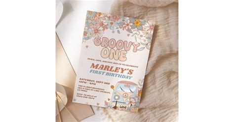 Floral Groovy One Retro 1st Birthday Party Invitation Zazzle