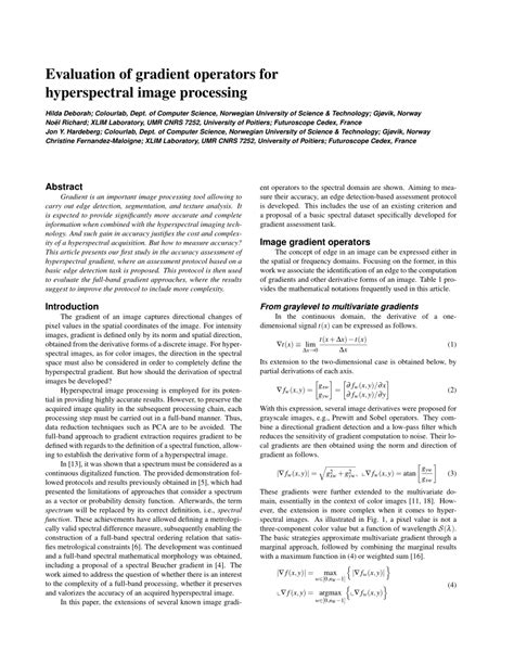 Pdf Evaluation Of Gradient Operators For Hyperspectral Image Processing