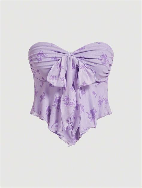 SHEIN MOD Women S Floral Print Knotted Front Bandeau Boho Top SHEIN USA