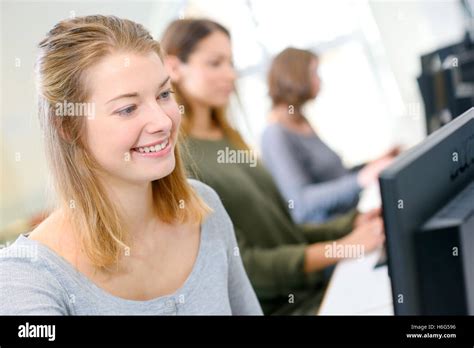 Female Babe In Computer Class Stock Photo Alamy