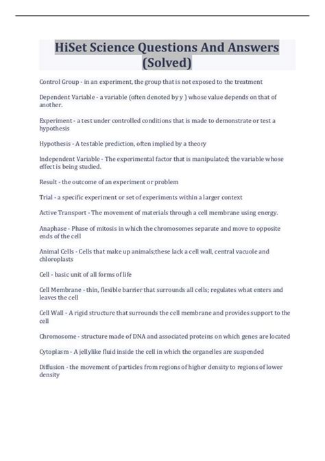 Hiset Science Questions And Answers Solved Hiset Stuvia Us