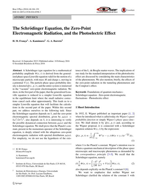 Pdf The Schrödinger Equation The Zero Point Electromagnetic Radiation And The Photoelectric