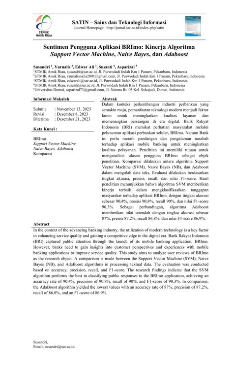 Pdf Sentimen Pengguna Aplikasi Brimo Kinerja Algoritma Support