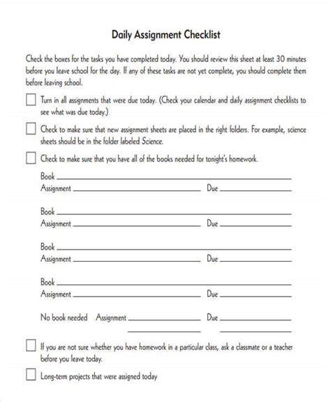 Assignment Checklist Template Prntbl Concejomunicipaldechinu Gov Co