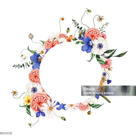 야생화가 고립된 수채화 여름 꽃 프레임 꽃 봄 기하학적 프레임 꽃 일러스트 웨딩 초대 날짜 카드를 저장 0명에 대한 스톡 벡터