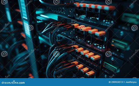 Server Rack Switch Ports With Connected Cables Generative Ai Stock