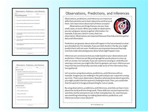 Observations Predictions And Inferences Reading Comprehension Passage
