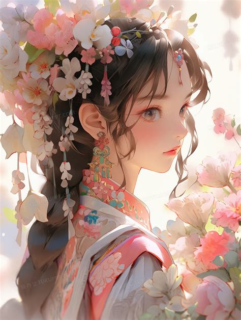 中国风传统服饰女子唯美插画图片素材下载 jpg格式 熊猫办公