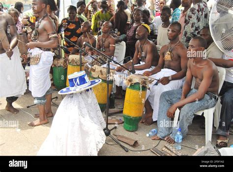 Eyo Masquerades Drummers Performing At Eyo Masquerade Festival Lagos