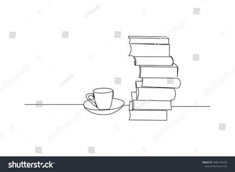 Continuous Line Drawing Stack Book Beside เวกเตอร์สต็อก ปลอดค่า