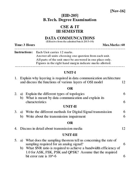 Gitam Data Communication Semester End Question Paper Pdf Data Transmission Multiplexing
