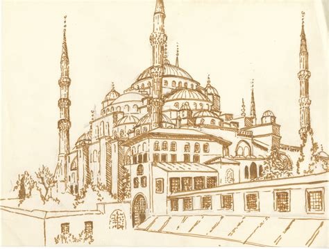 Blue Mosque Drawing Architecture Drawing Art Mosque Art Drawings
