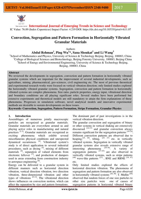 Pdf Convection Segregation And Pattern Formation In Horizontally Vibrated Granular Materials