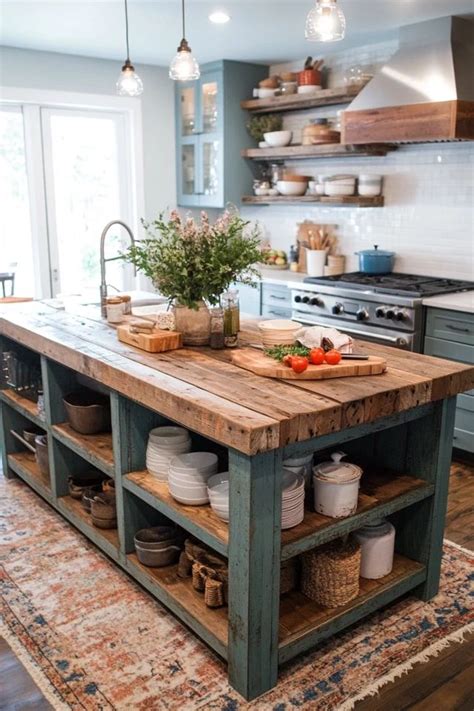 Rustic Farmhouse Kitchen Island 🍳🌾 Rustic Kitchen Design Rustic