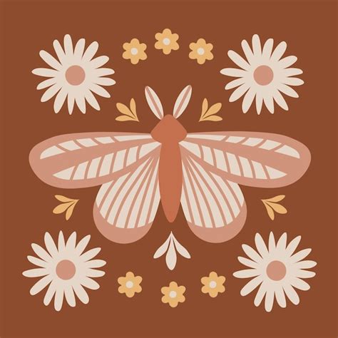 Borboleta Vintage Com Ilustração Vetorial De Flores Vetor Premium