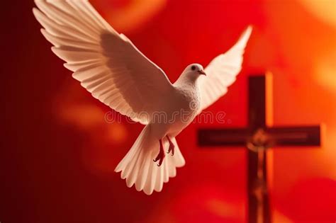Flying White Dove In Fire Background Symbol Of The Holy Spirit Descent