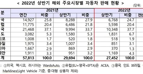 한국車 상반기 세계시장 점유율 79→77 줄었다
