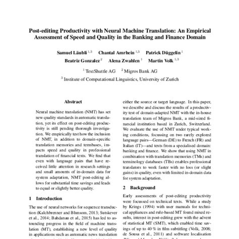 Post Editing Productivity With Neural Machine Translation An Empirical