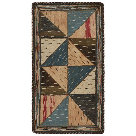 Antique Hooked Rug In Green And Brown With Leaf Floral Pattern From