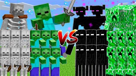 Zombies And Skeletons Vs Endermen And Creepers Army Youtube