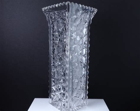 American Brilliant Period Cut Glass Corset Vase Electric Lamp Leaves