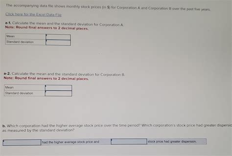 Solved The Accompanying Data File Shows Monthly Stock Prices Chegg