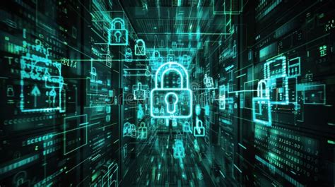 Server Room Protecting Big Data With Cyber Security Padlock And