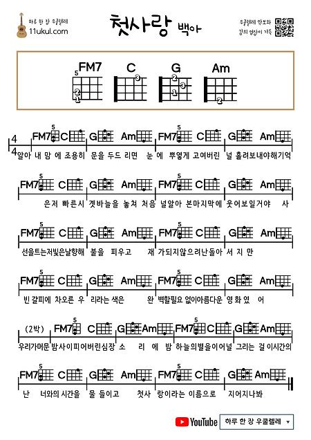 독도는 우리땅 우쿨렐레 쉬운 코드 악보