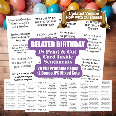 Belated Birthday Card Sentiments Late Card Greeting Inserts Card