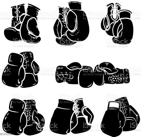 권투 장갑 흰색 배경에 고립의 집합입니다 포스터 상징 기호 배지 디자인 요소입니다 벡터 일러스트 레이 션 권투 글러브에 대한