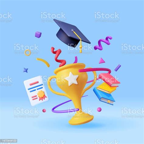 3d Gold Trophy Books Stack And Graduation Cap向量圖形及更多有舌帽圖片 有舌帽 畢業 立體