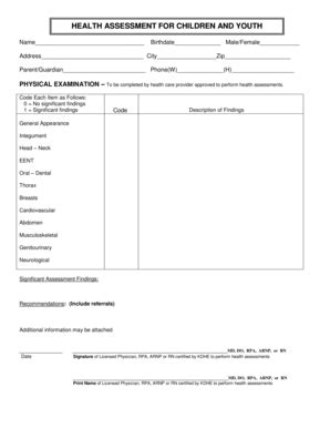 Fillable Online Health Assessment Form Fax Email Print Pdffiller