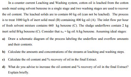 Solved In A Counter Current Leaching And Washing System Chegg