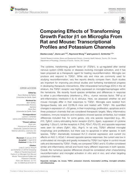 Pdf Comparing Effects Of Transforming Growth Factor β1 On Microglia
