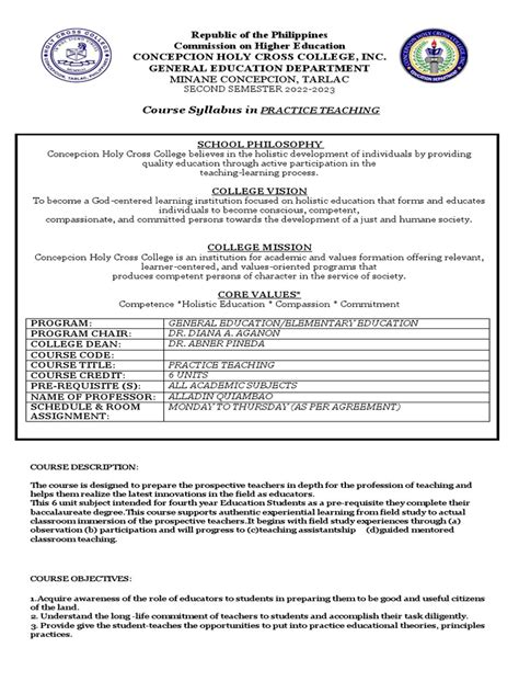 Preparing Future Educators A Course Syllabus For Practice Teaching At
