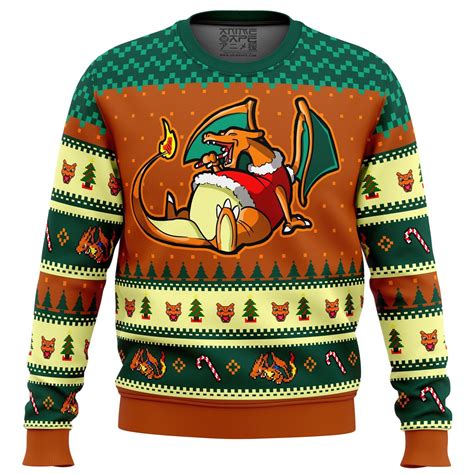 Eating Candy Cane Charizard Pokemon Christmas Sweater Hearthtops Store