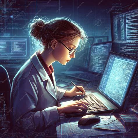 Premium Ai Image Anya A Brilliant Computer Scientist Working Late Into The Night To Solve A