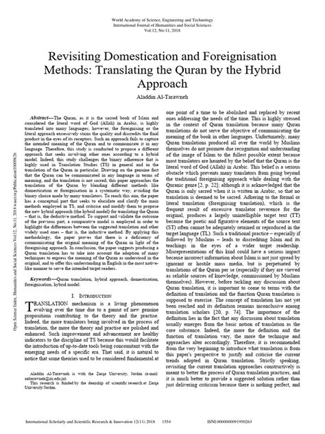 Revisiting Domestication And Foreignisation Methods Translating The Quran By The Hybrid Approach