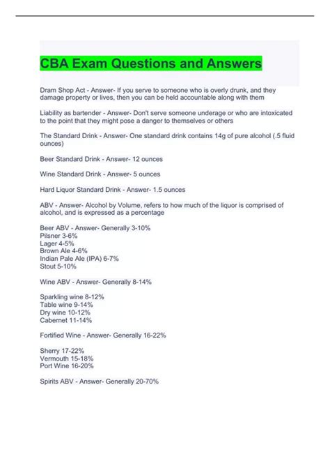 Cba Exam Questions And Answers Graded A Columbia Bartending Agency