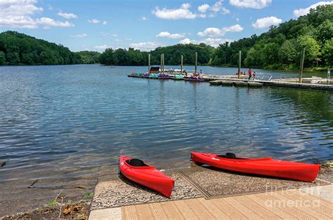 Kayaks At Boat Rental Area At Lake Needwood Park Near Rockville