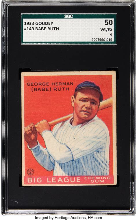 1933 Goudey Babe Ruth 149 Sgc 50 Vg Ex 4 Baseball Cards Lot