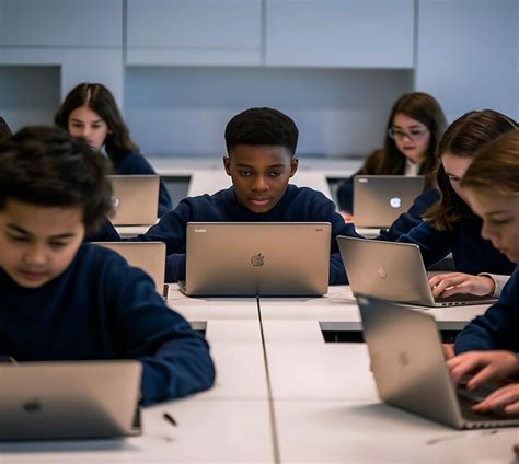 Student Using Laptop In Classroom Premium Ai Generated Image