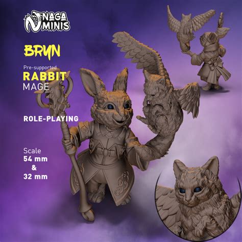 3d Printable Pre Supported Rabbit Folk Mage By Naga Minis