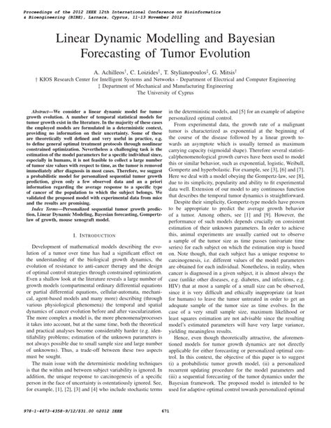 Pdf Linear Dynamic Modelling And Bayesian Forecasting Of Tumor Evolution