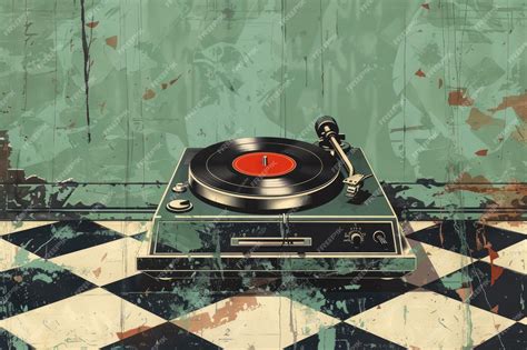 Vintage Record Player With Retro Vinyl Disc Old Turntable Retro Music