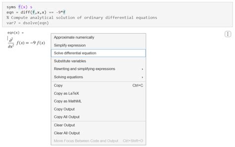 next step suggestions for symbolic workflows in live editor matlab